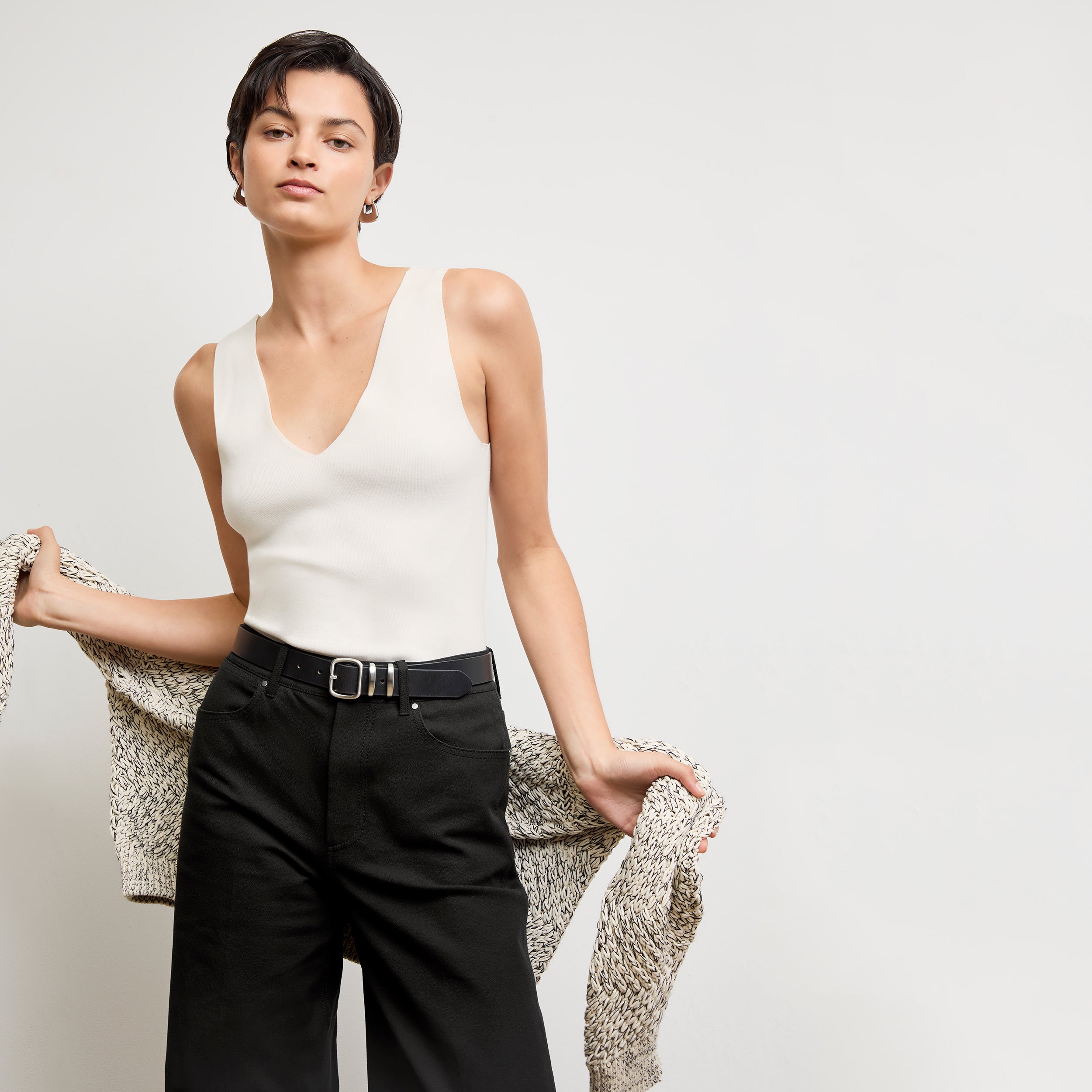 Alecia V-Neck Tank - 365 Stretch Knit :: Ivory – M.M.LaFleur