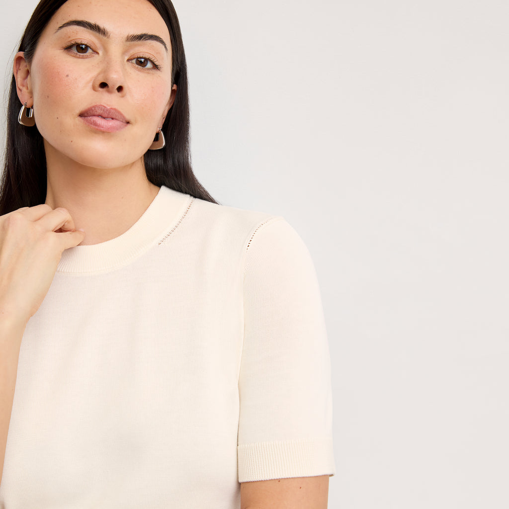 Becca Pointelle Tee - Cotton Silk Knit :: Ivory – M.M.LaFleur