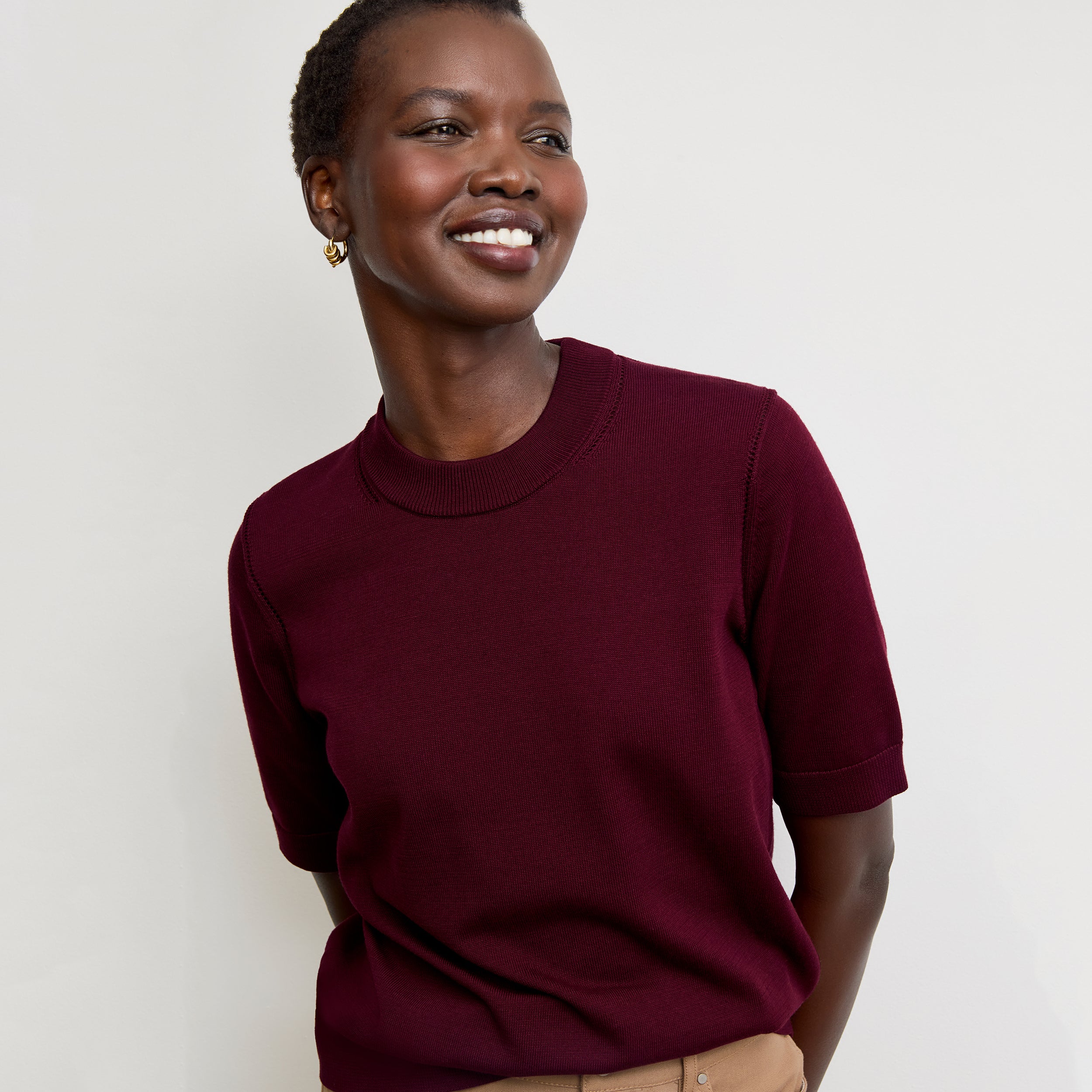 Becca Pointelle Tee - Cotton Silk Knit :: Syrah – M.M.LaFleur
