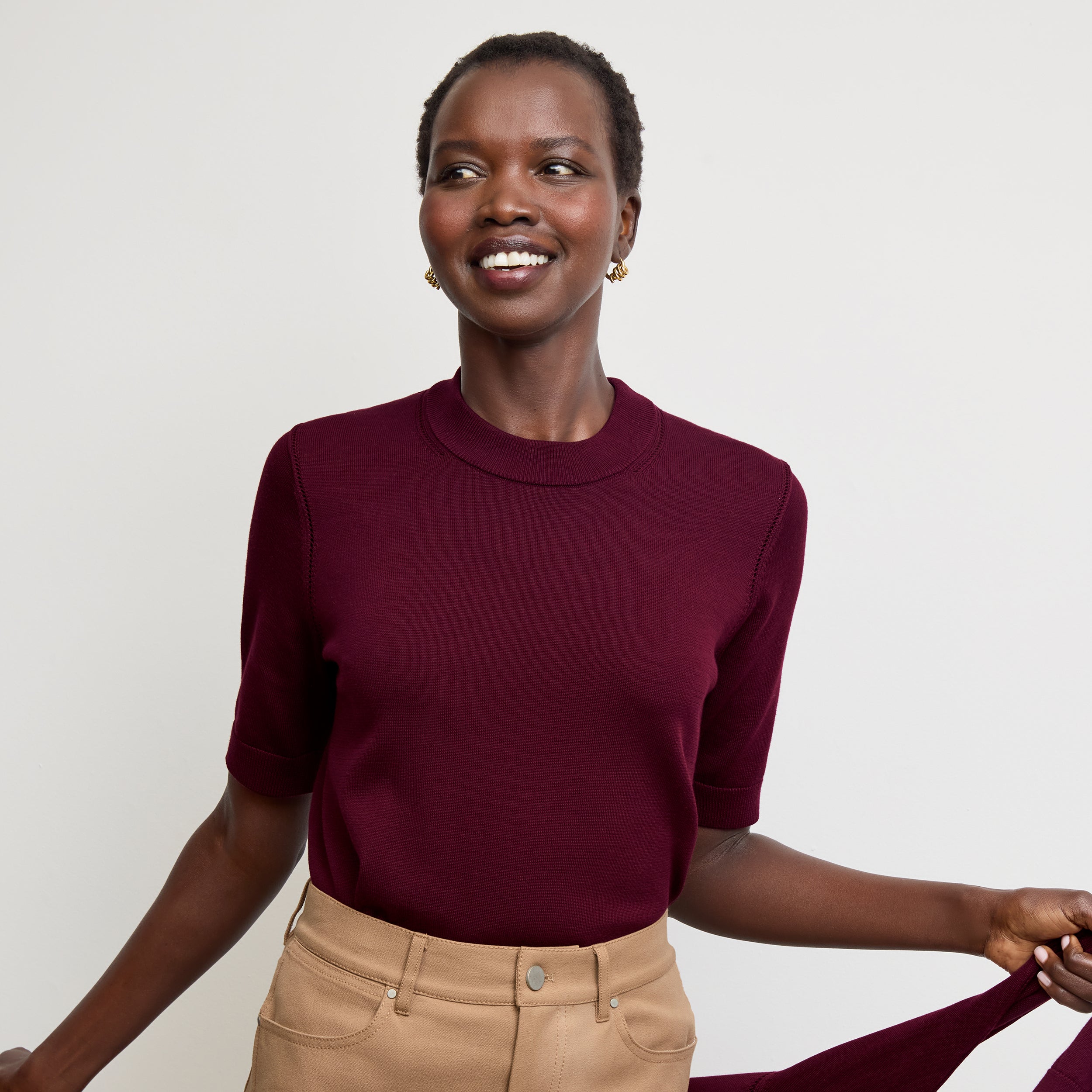 Becca Pointelle Tee - Cotton Silk Knit :: Syrah – M.M.LaFleur