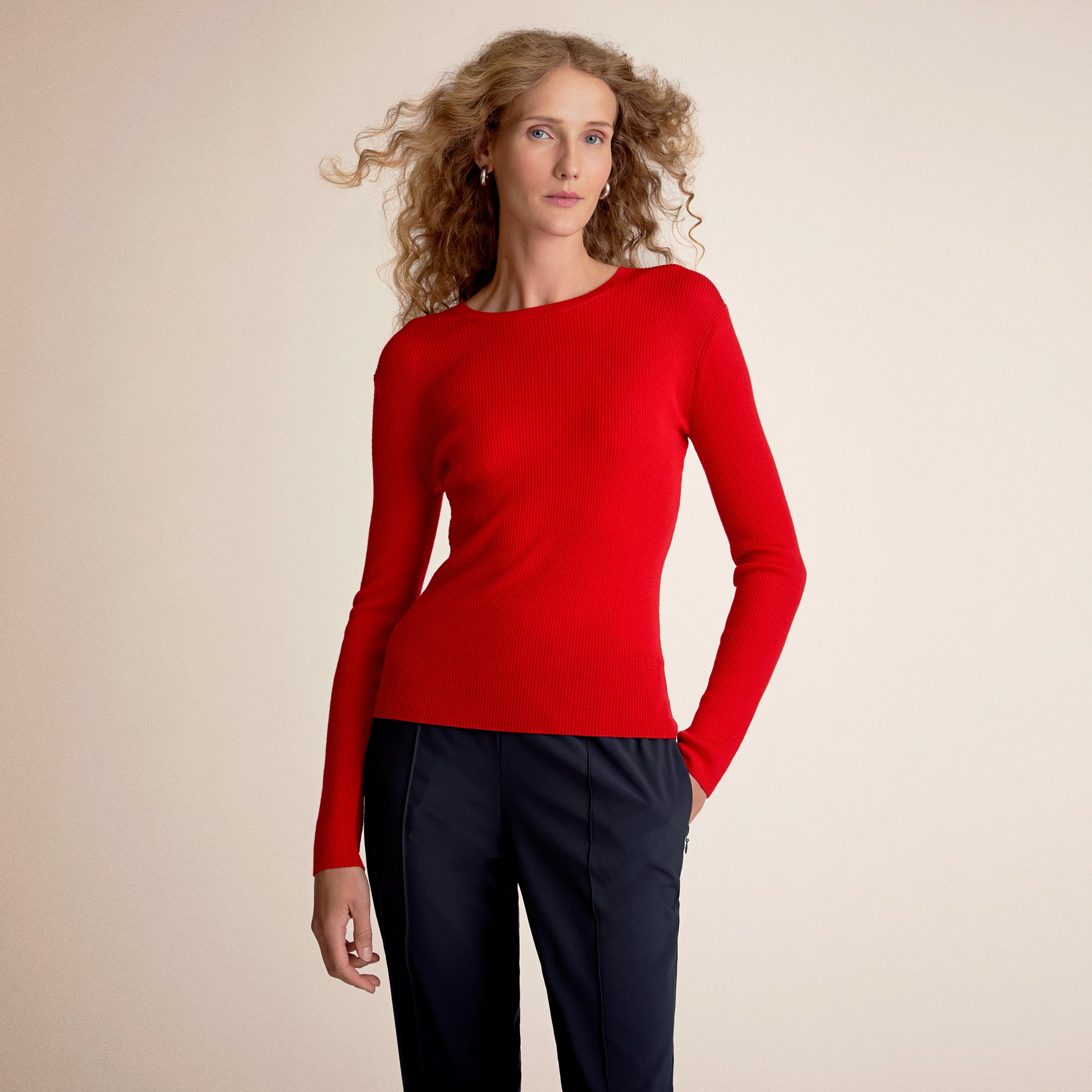 Beck Fitted Crewneck Sweater - Ribbed Merino :: Candy Apple – M.M.LaFleur