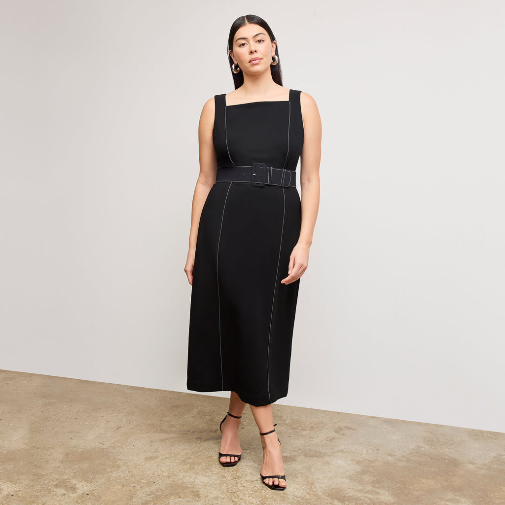Carmela Streamline Dress - Everyday Crepe with Topstitch :: Black – M.M ...