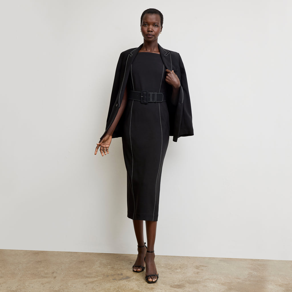 Carmela Streamline Dress - Everyday Crepe with Topstitch :: Black – M.M ...
