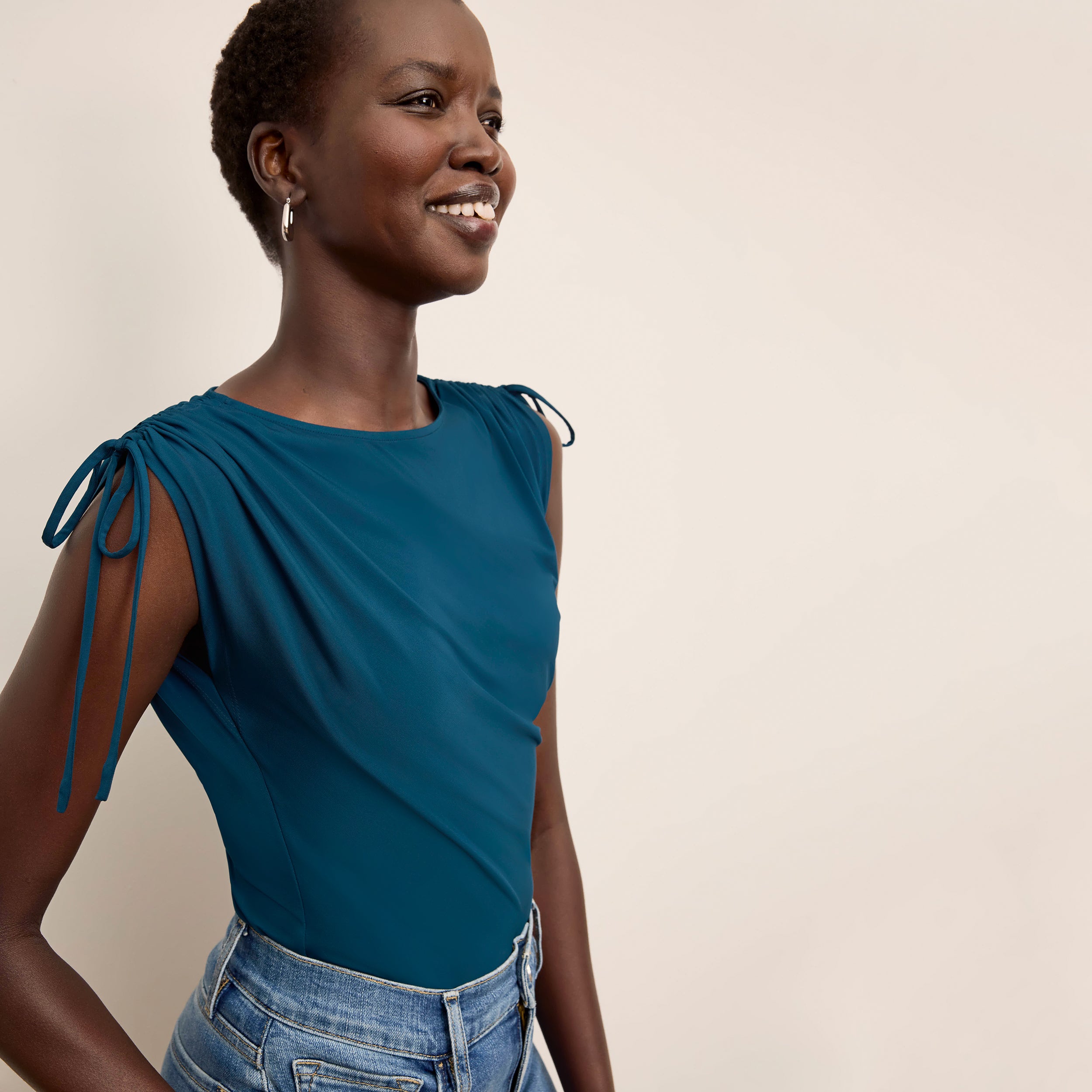 Dotty Cinch-Sleeve Top - Light Jersey :: Moroccan Blue – M.M.LaFleur
