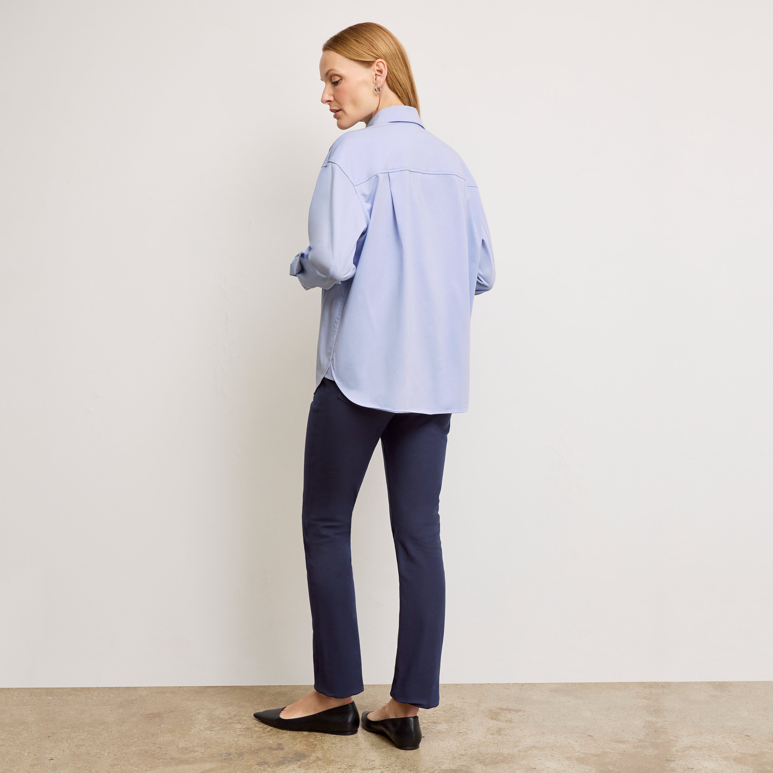 Filomina Boyfriend Shirt - Knit Poplin :: Hydrangea – M.M.LaFleur