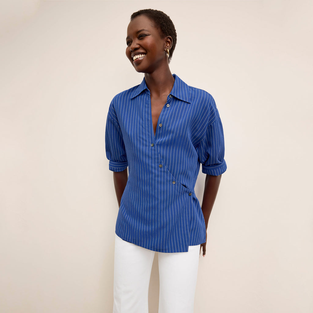 Gia Vacation Top - Soft Stripe :: River/Ivory – M.M.LaFleur