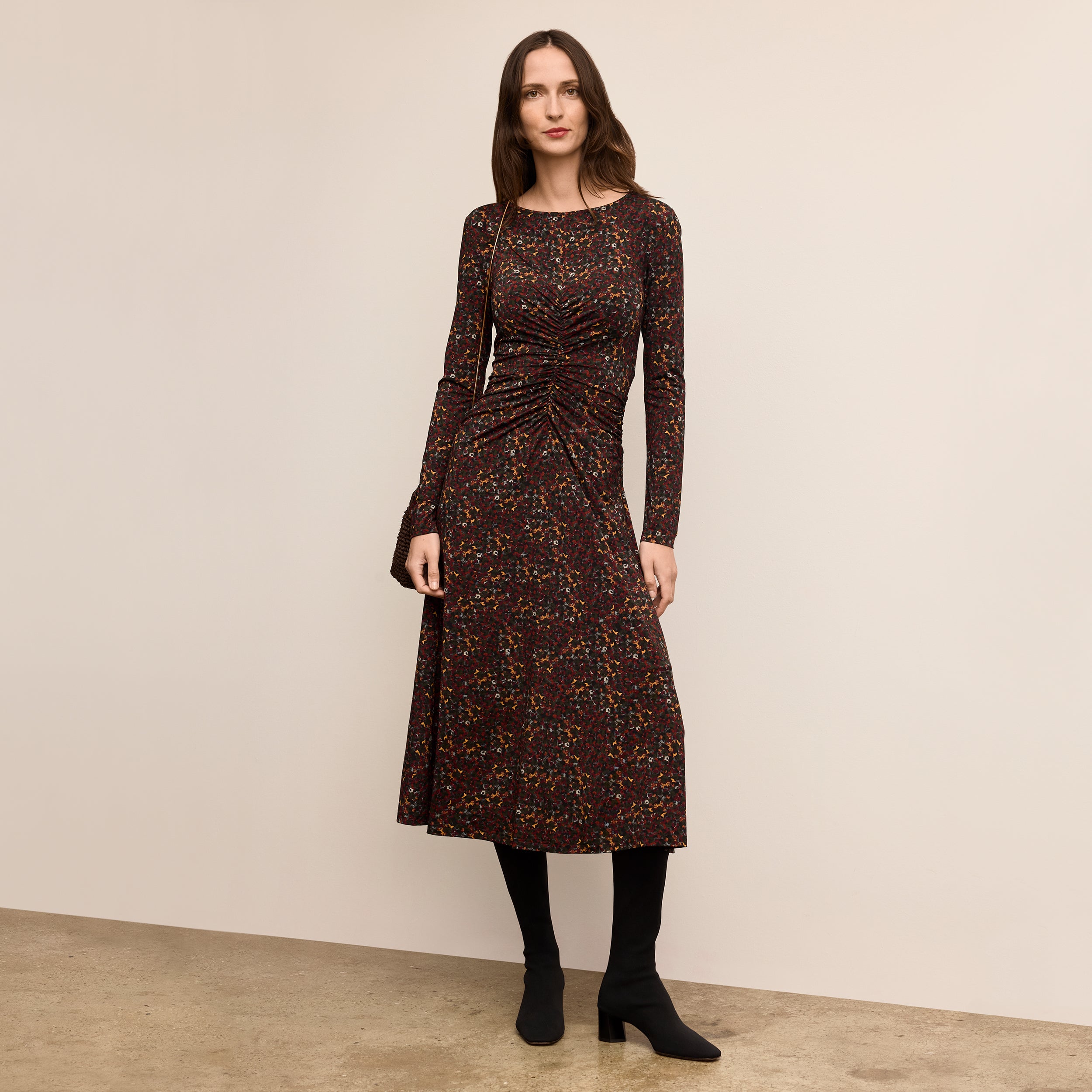 Johnna Ruched Dress - Printed Jersey :: Autumn Floral – M.M.LaFleur