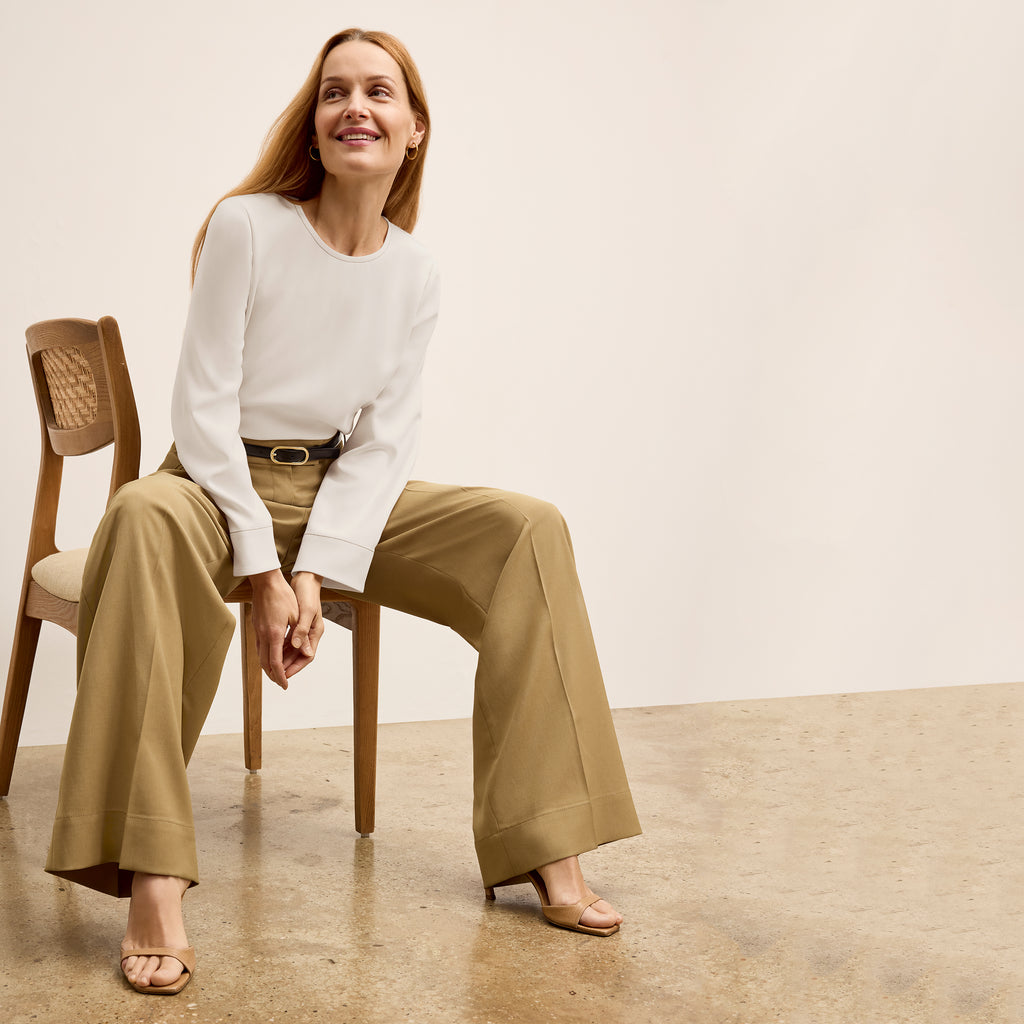 Jules Effortless Blouse - Everyday Crepe with Topstitch :: Eggshell – M ...