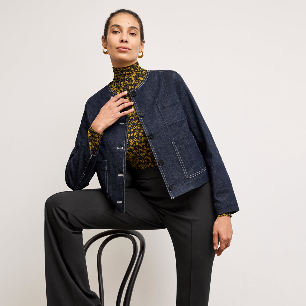 Kane Cropped Jacket - Stretch Denim :: Midnight Wash – M.M.LaFleur