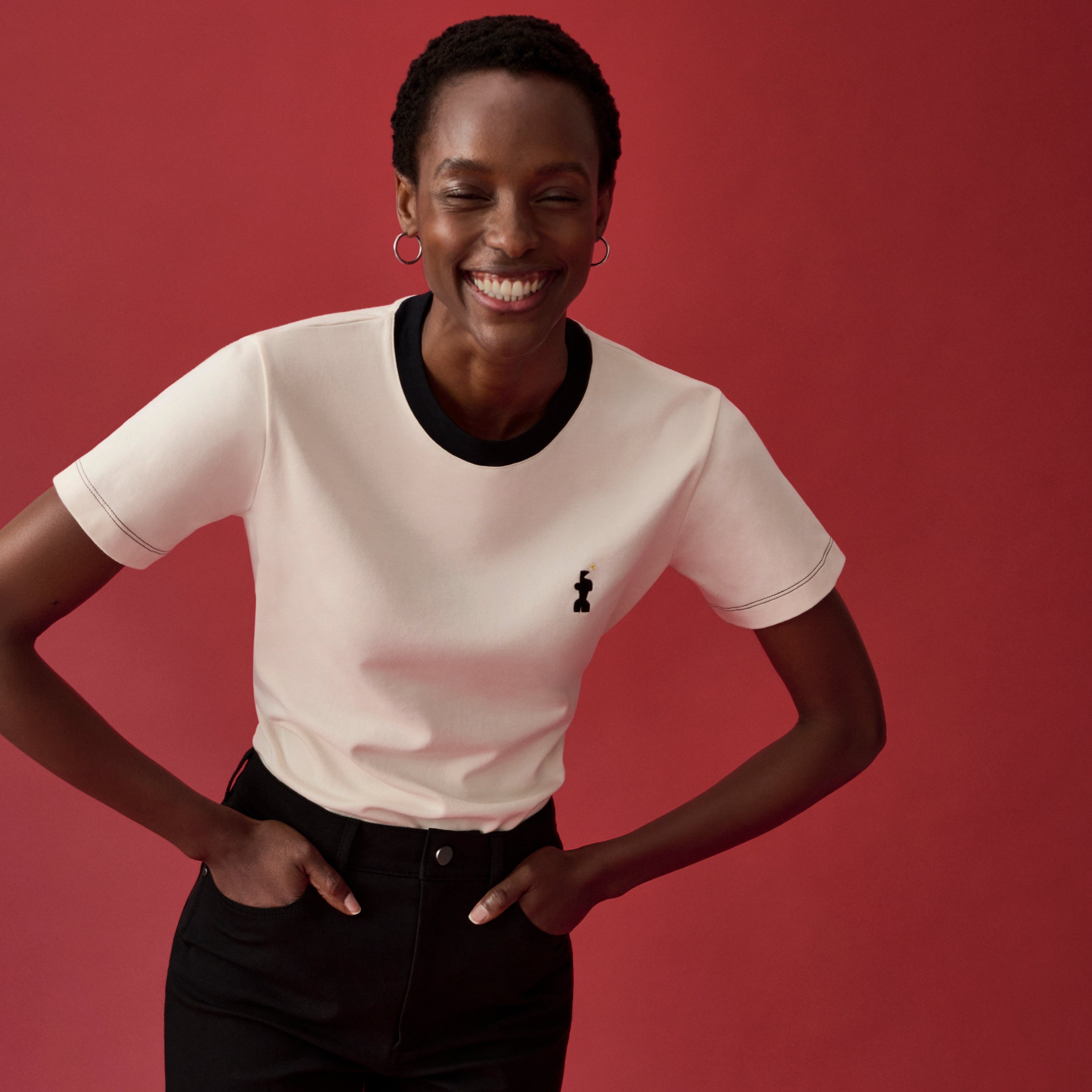Leslie T-Shirt Contrast with Embroidery - Organic Pima Cotton :: Ivory ...