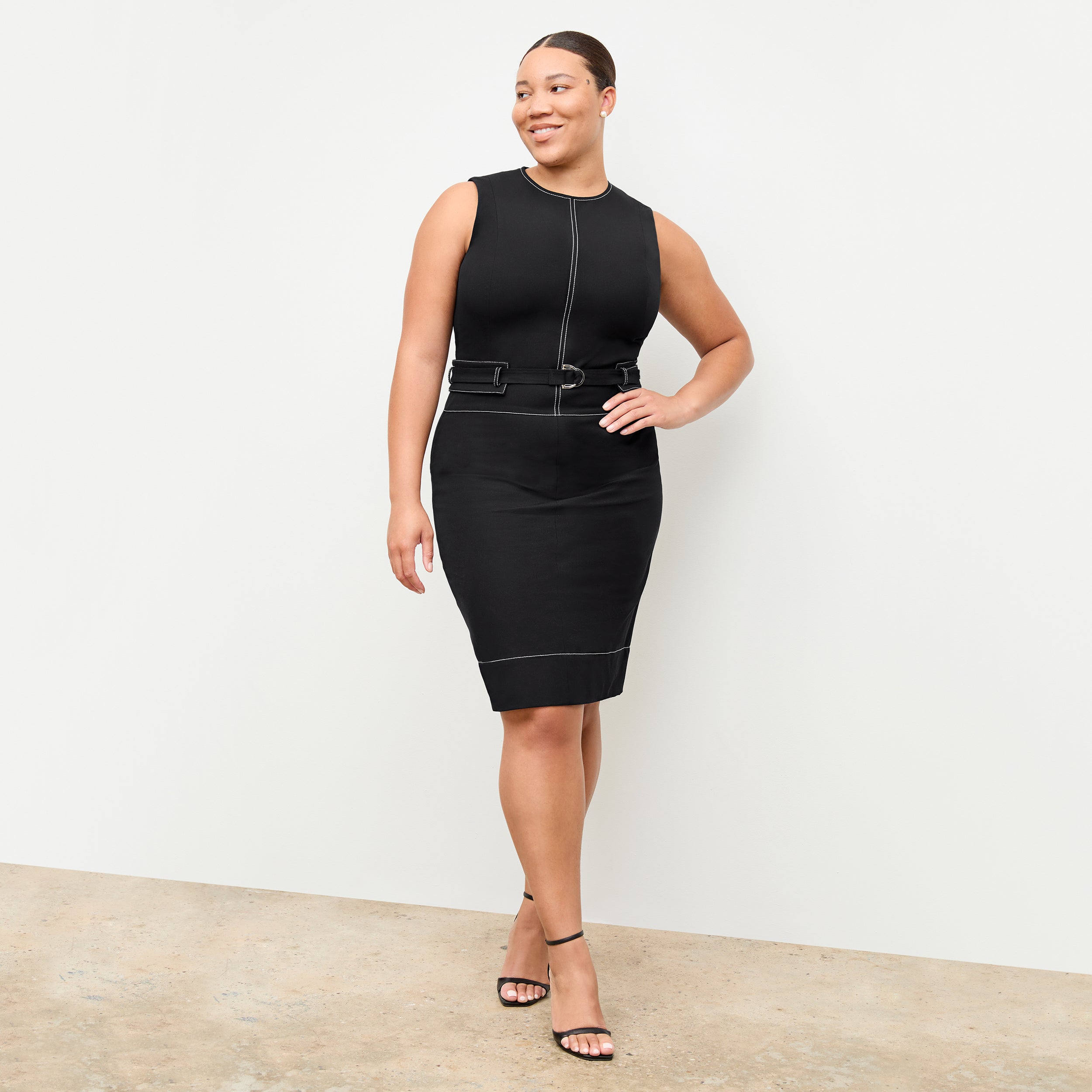 Maude Dress - Contrast Stitch Eco Better Than Denim :: Black – M.M.LaFleur