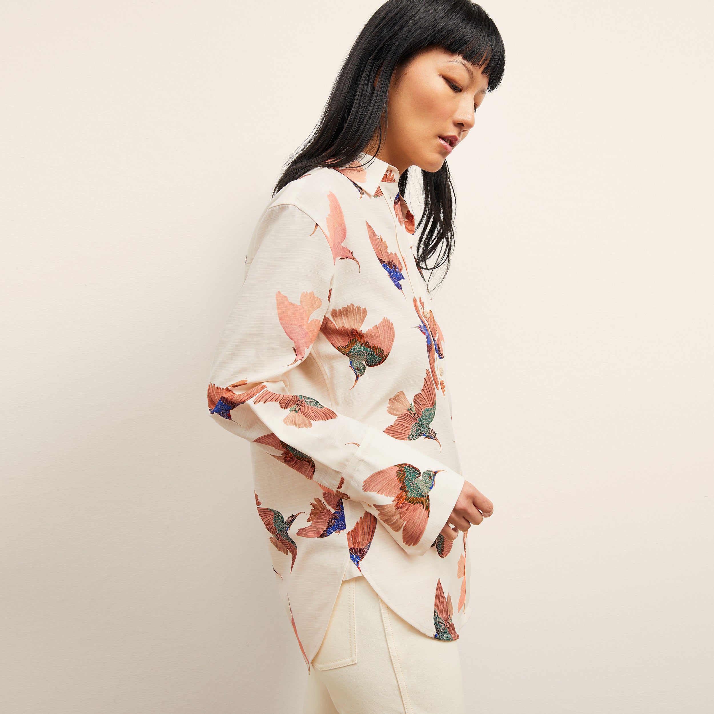 Mila Button-Down - Airy Cotton :: Hummingbird Print – M.M.LaFleur