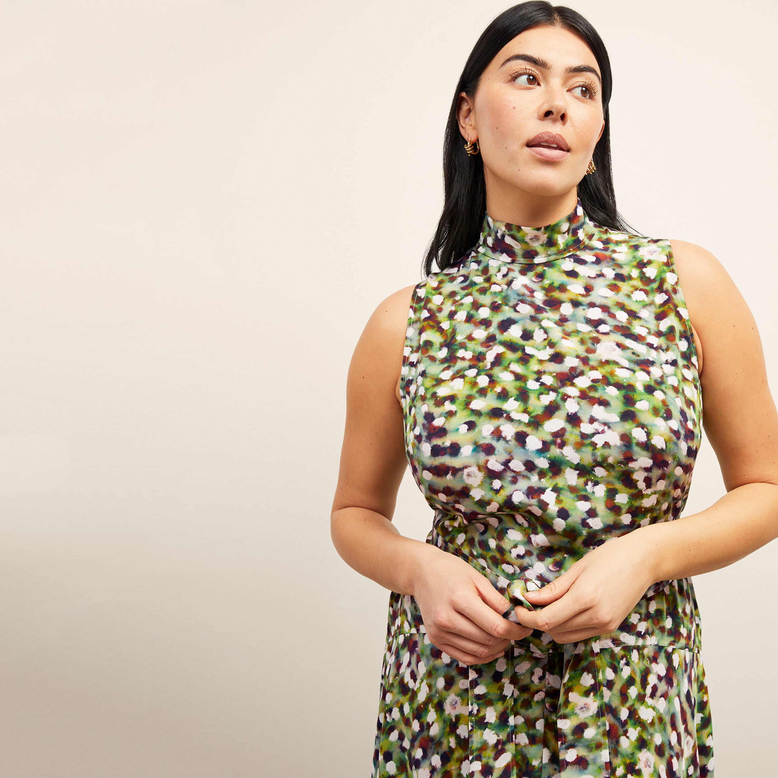 Martina Mockneck Dress - Washable Silk :: Spotlight Print – M.M.LaFleur