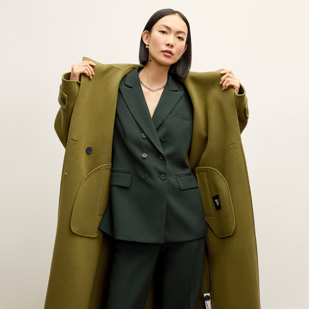Kati Double-Breasted Blazer - Luxe Flex Suiting :: Dark Emerald – M.M ...