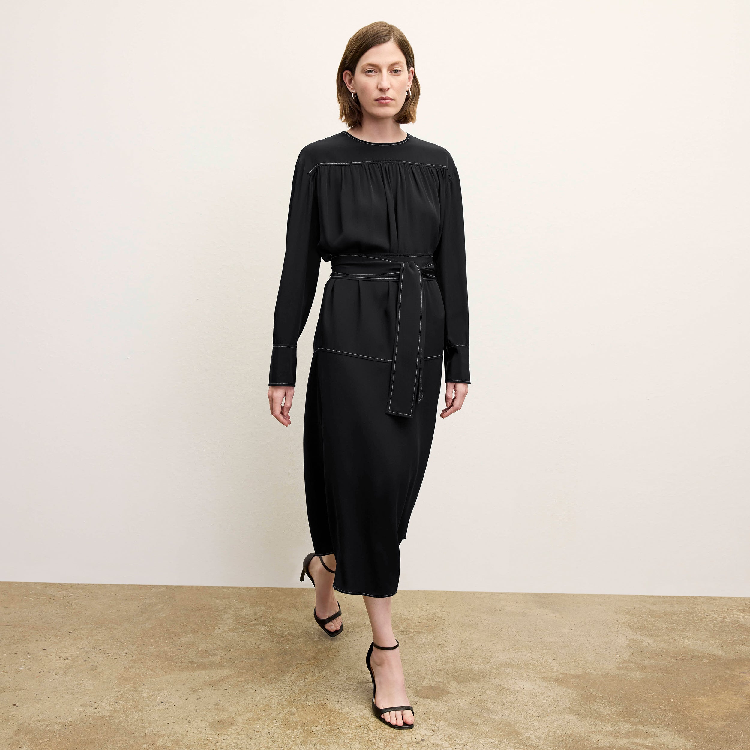 Edie Dress - Washable Silk Top Stitch :: Black – M.M.LaFleur