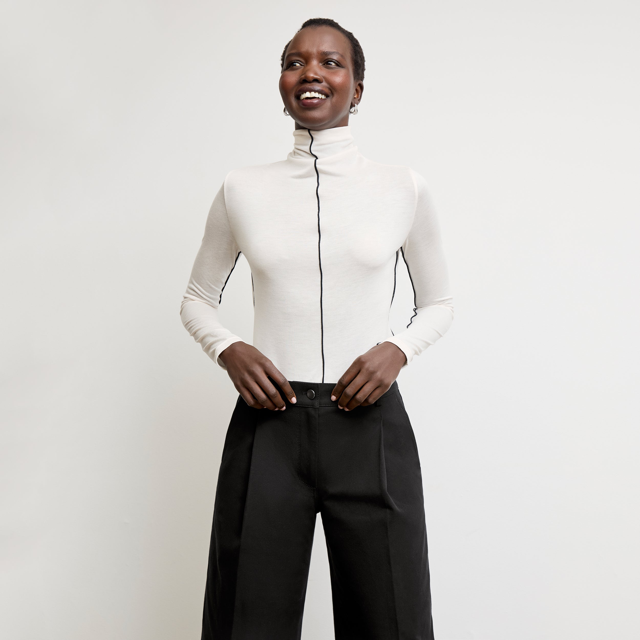 Natasha Contrast Turtleneck - Cloud Jersey :: Ivory – M.M.LaFleur