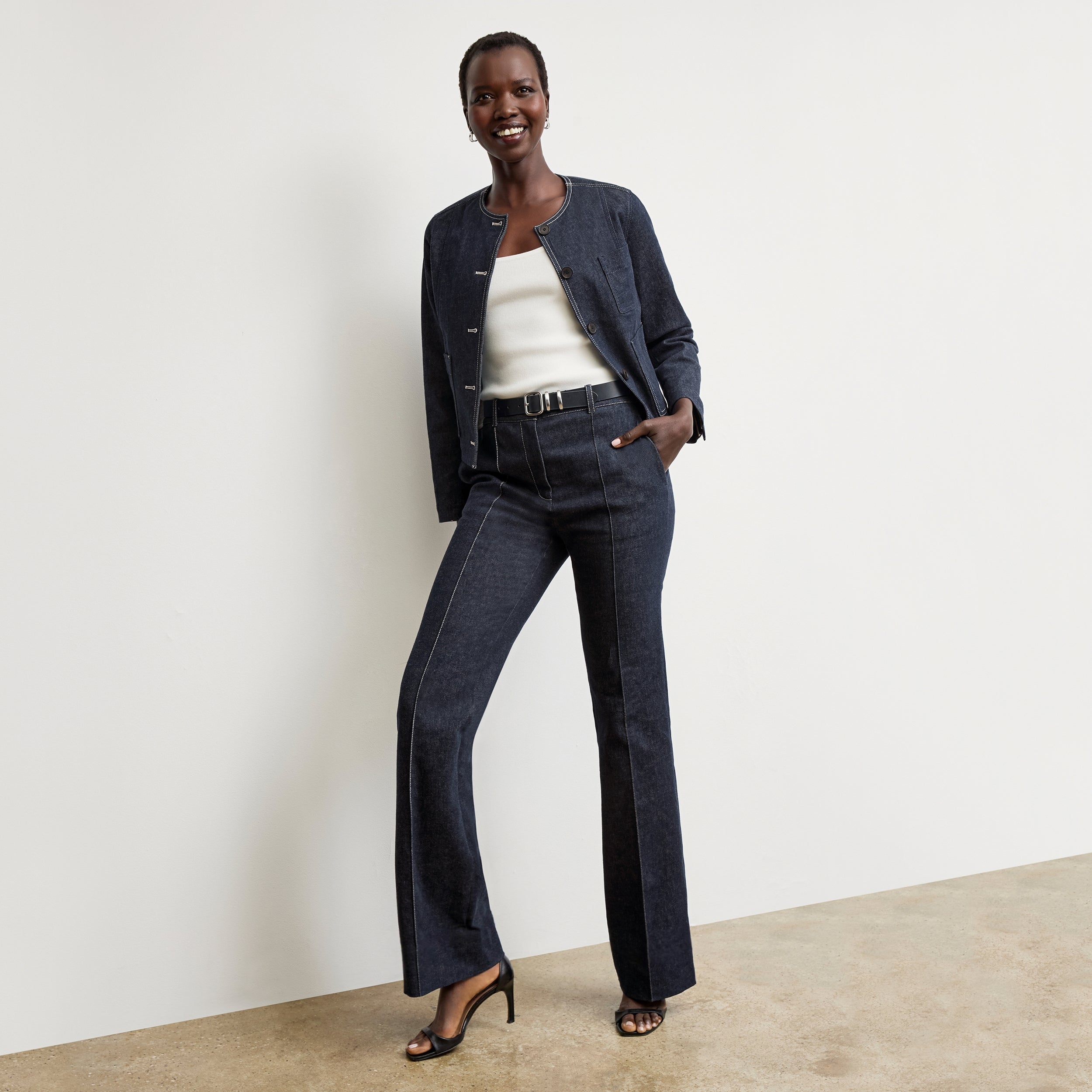 Kane Cropped Jacket - Stretch Denim :: Midnight Wash – M.M.LaFleur
