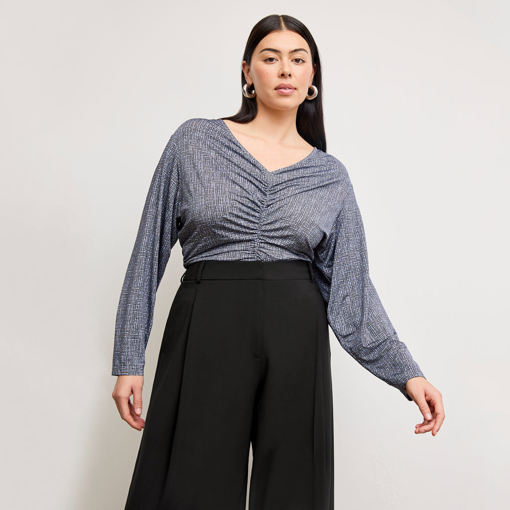 Amina Ruched Top - Printed Jersey :: Blueprint Sketch – M.M.LaFleur