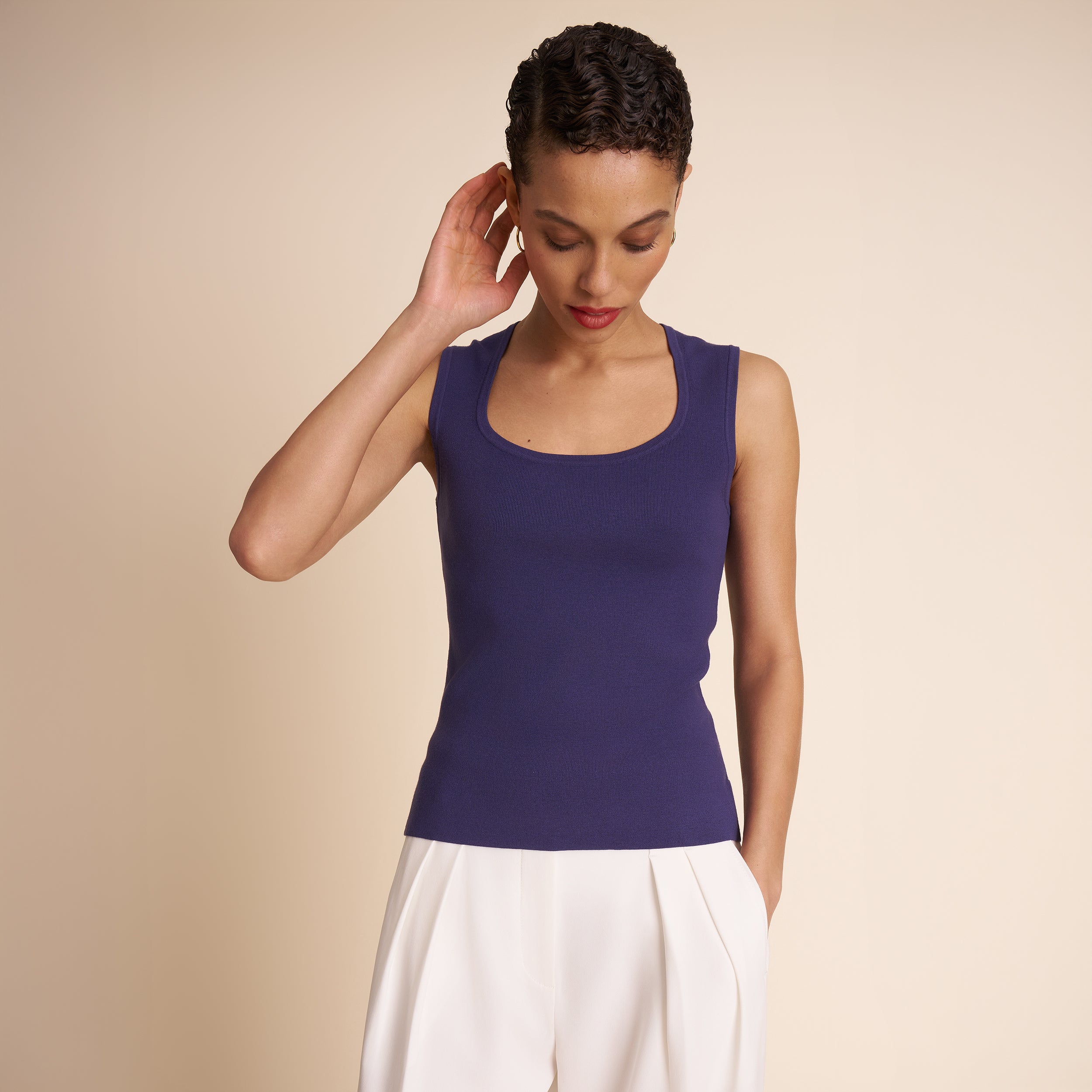 Sabine Sculptural Tank - 365 Stretch Knit :: Deep Iris – M.M.LaFleur
