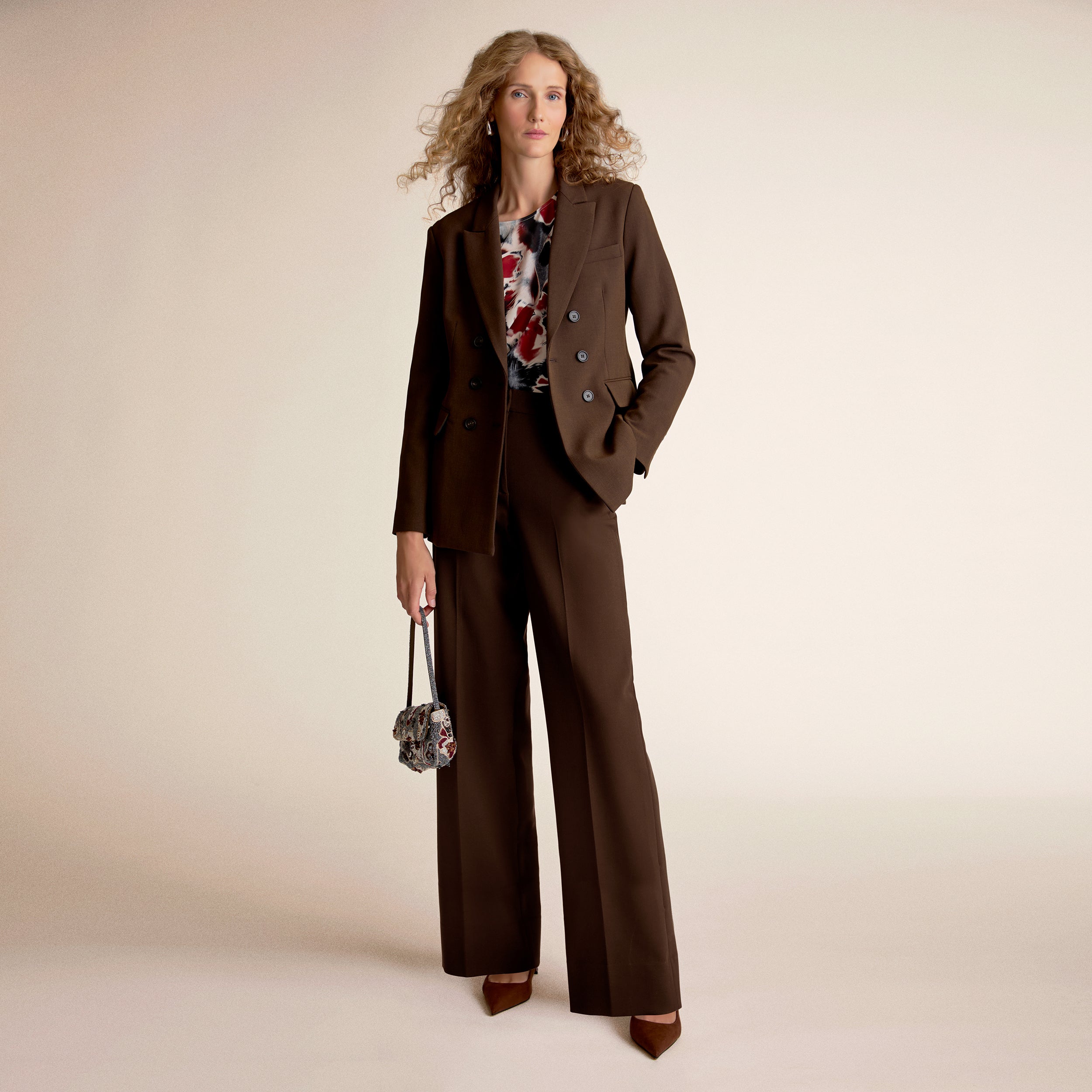 Tinsley Wide-Leg Trouser - Luxe Flex Suiting :: Chocolate Torte Melang ...