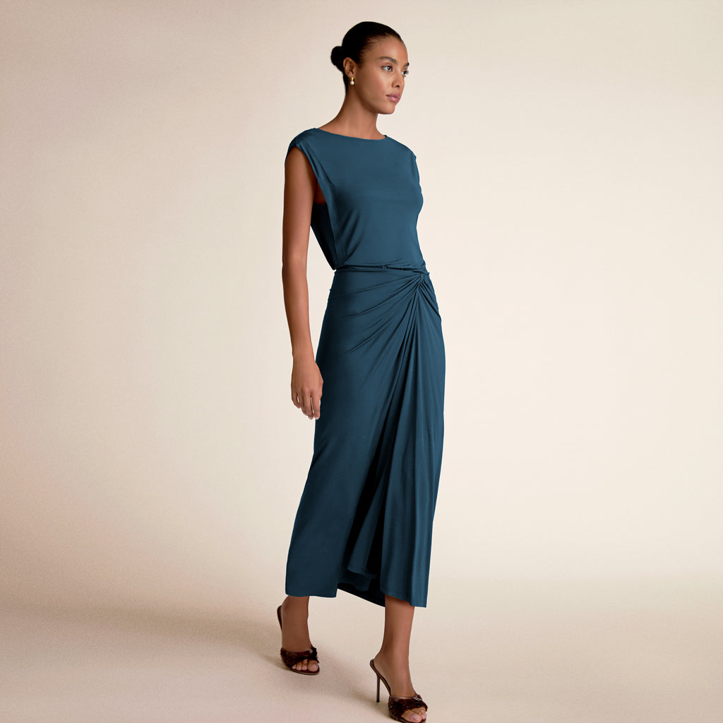 Zita Drape Dress - Light Jersey :: Moroccan Blue – M.M.LaFleur