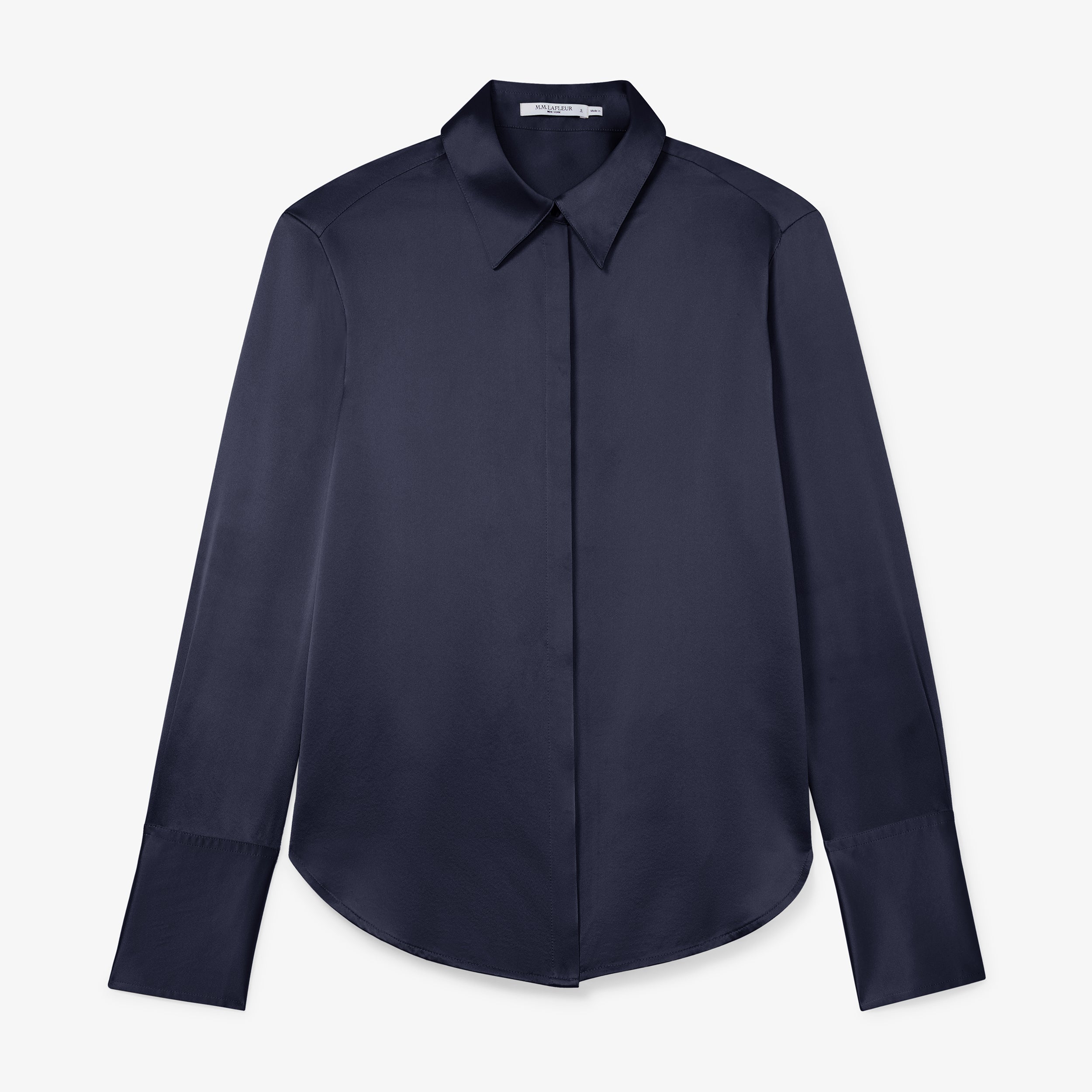 Tatum Button-Down Shirt - Washable Silk Charmeuse :: Galaxy Blue – M.M ...
